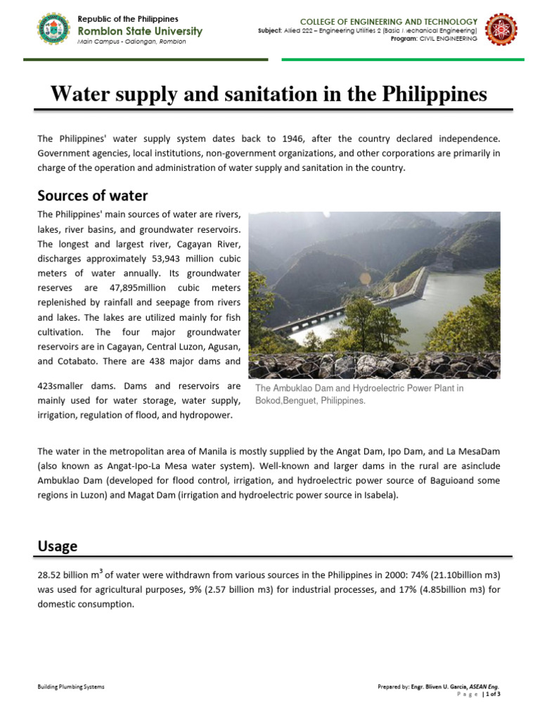 Water Supply and Sanitation in The Philippines Week 1-2 | PDF | Water ...