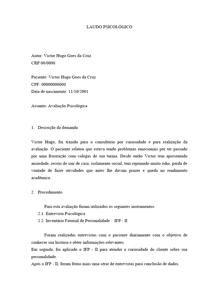 Laudo psic(trabalho) | PDF | Psicologia | Ciências comportamentais