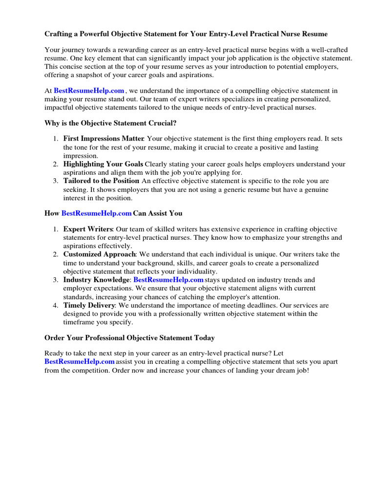Help Me With Objective Statement For Resume Entry Level Practical Nurse ...