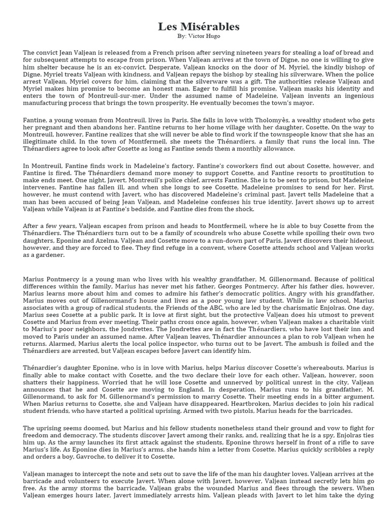 Les Misérables - With Analysis Questions | PDF | Cosette | Marius Pontmercy