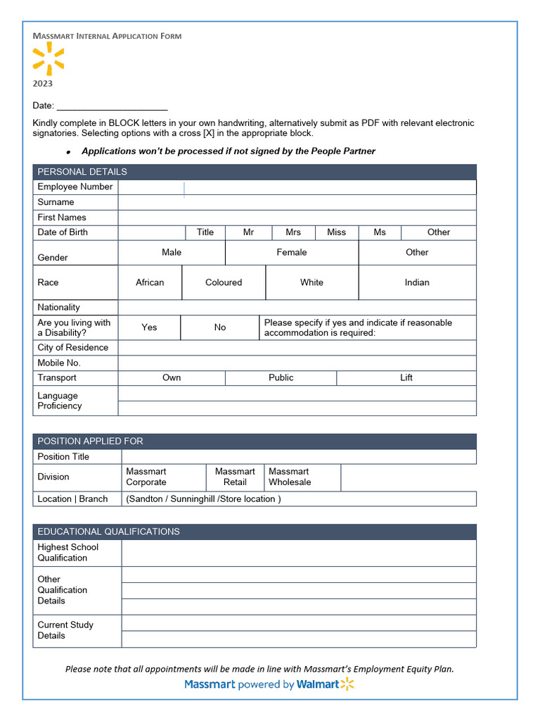 Massmart Internal Application Form 2023 | PDF | Employment | Political ...