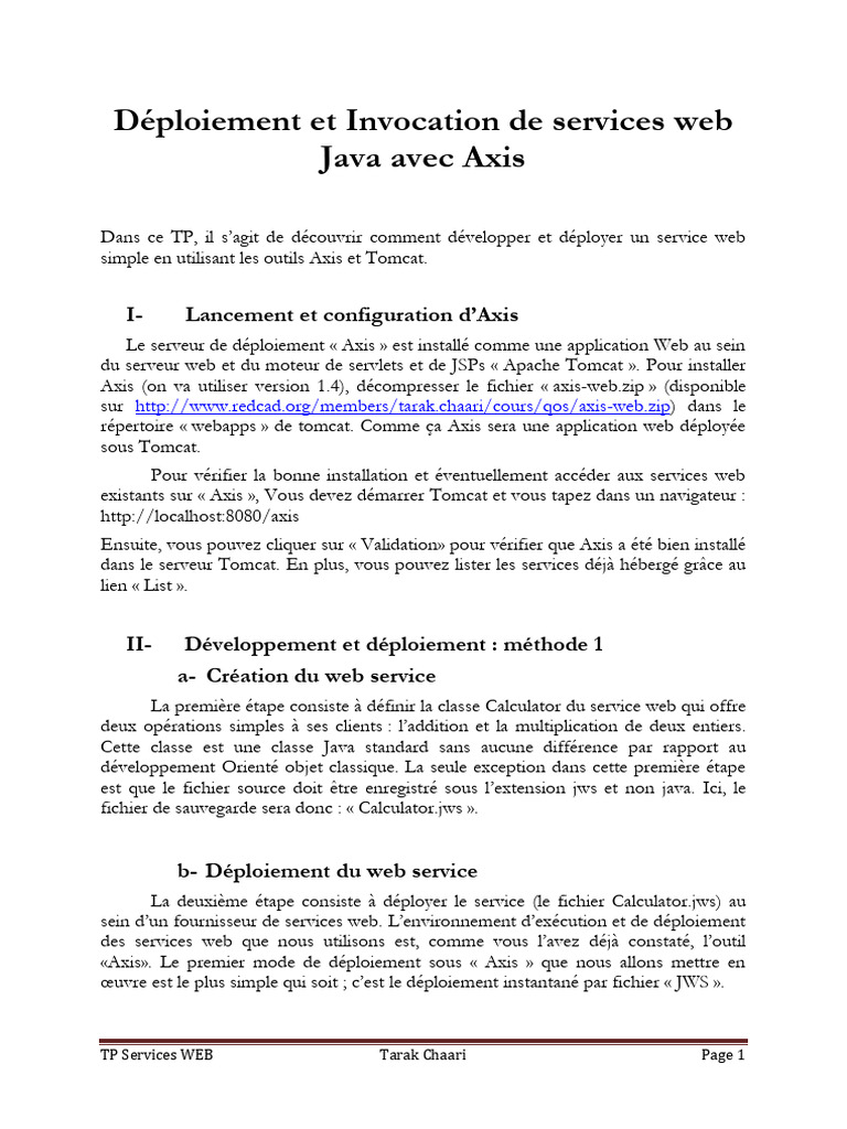 Déploiement Web Services Java avec Axis | PDF | Internet | Internet et Web