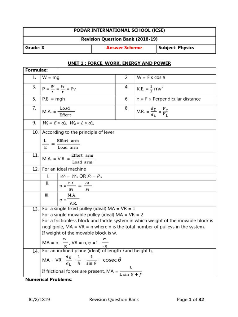 10th Numericals - Phy - RQB | PDF | Force | Sound