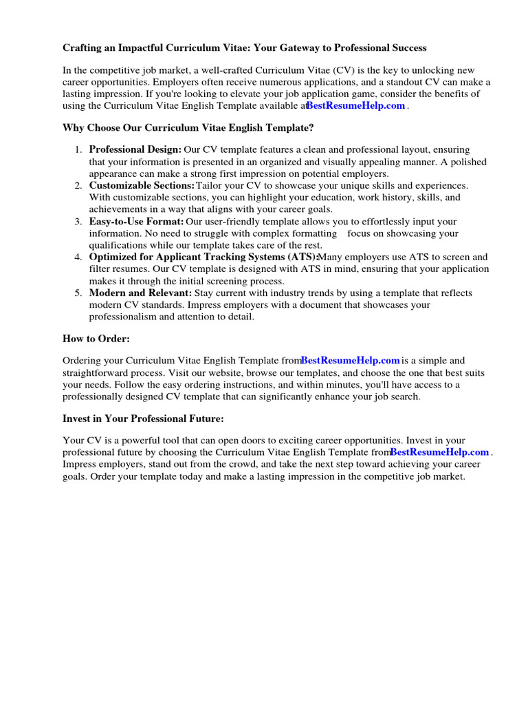 Curriculum Vitae English Template Download | PDF | Résumé