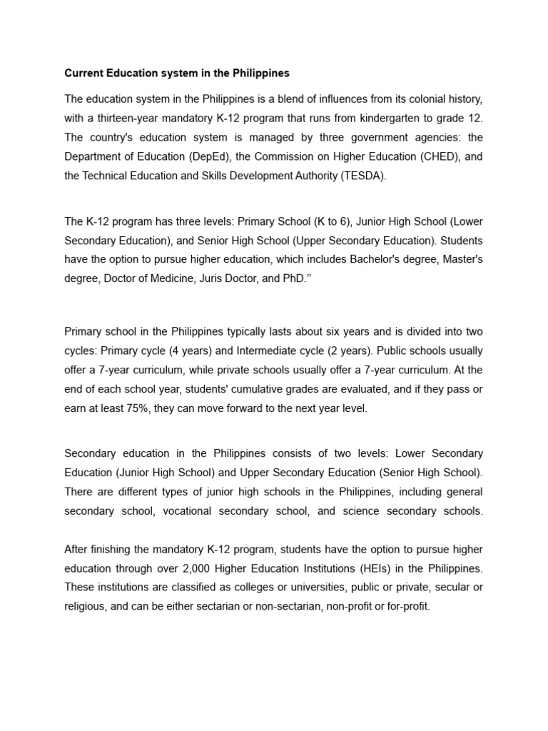 Current Education System in The Philippines and India | PDF | Middle ...