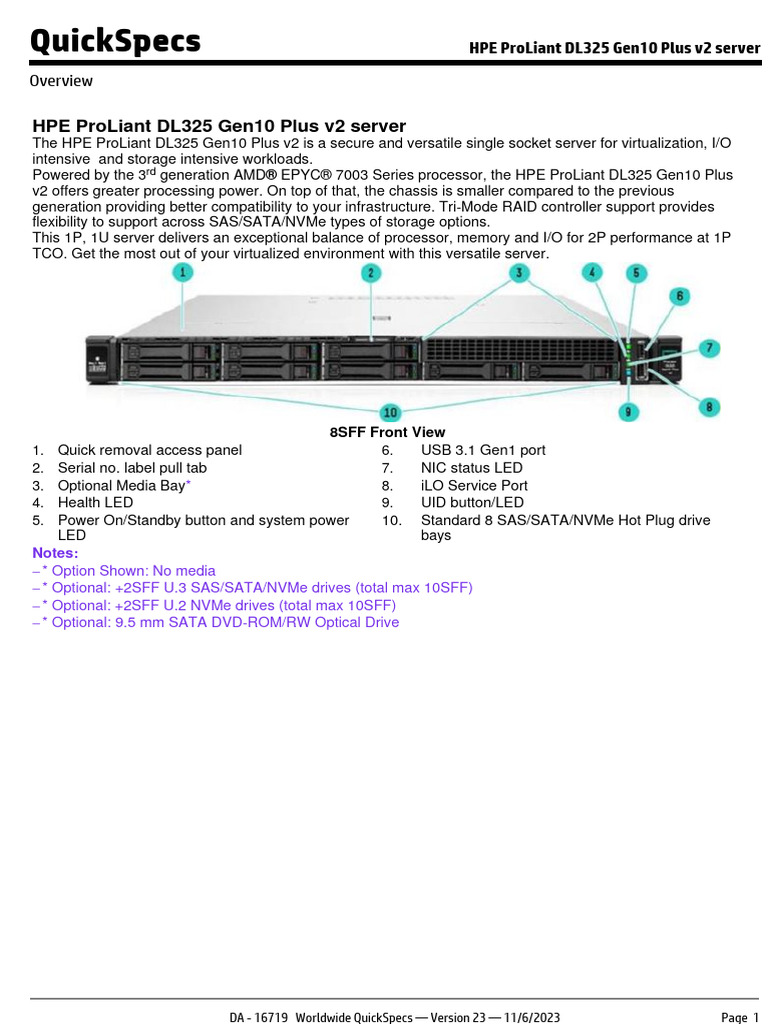 HPE ProLiant DL325 Gen10 Plus v2 Server | PDF | Solid State Drive ...