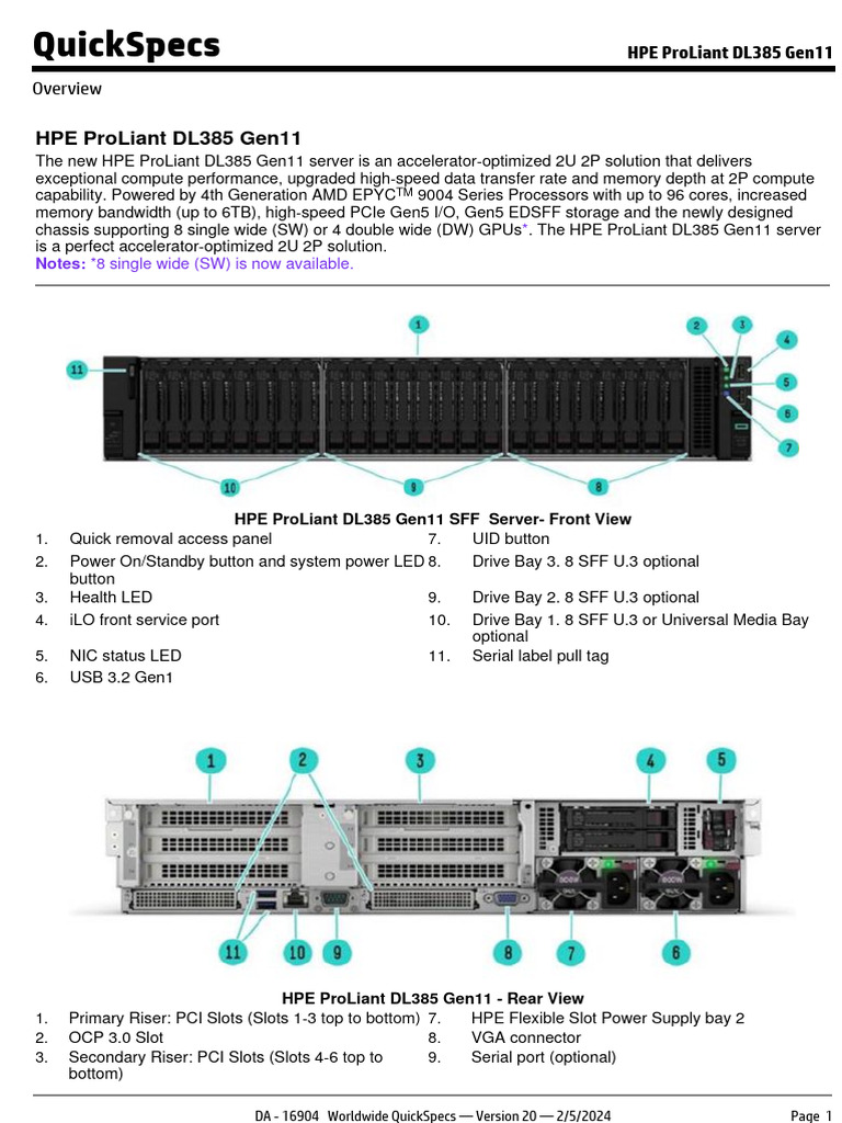 HPE ProLiant DL385 Gen11 | PDF | Computer Architecture | Computing