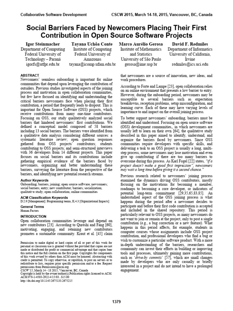 Social Barriers Newcomers Open Source Software | PDF | Qualitative ...