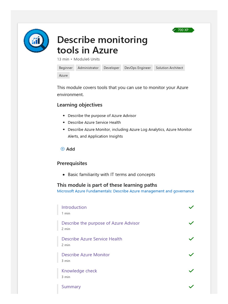 Azure Monitoring Tools Overview | PDF | Microsoft Azure | Cloud Computing