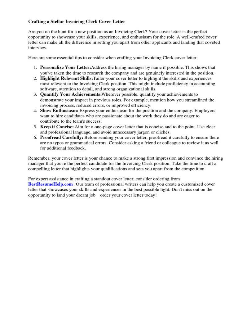 Invoicing Clerk Cover Letter | PDF | Résumé | Invoice