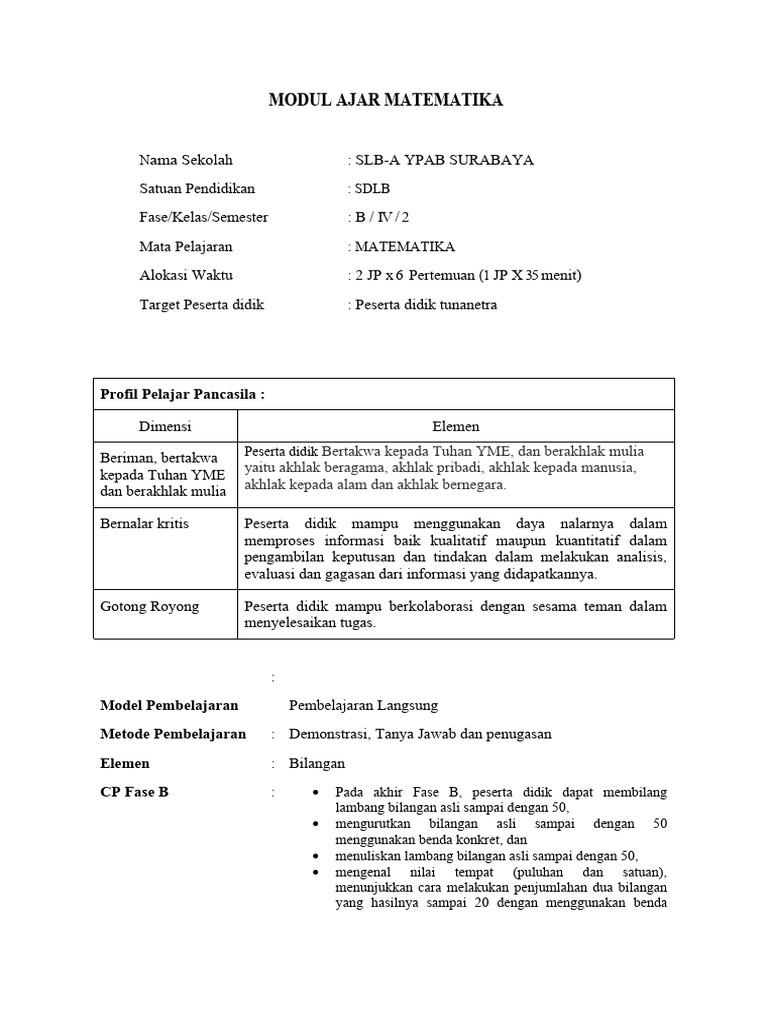 MODUL AJAR MATEMATIKA FASE B | PDF