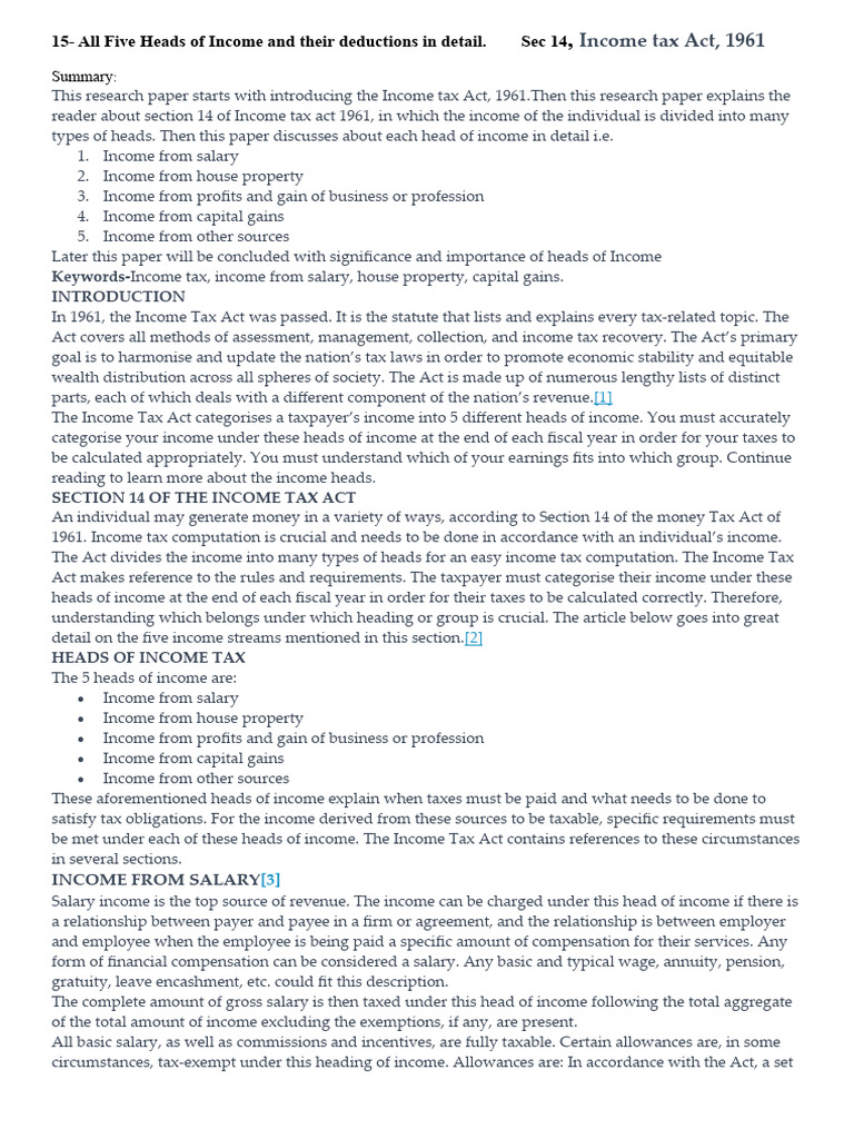 15 - All Five Heads of Income and Their Deductions in Detail. | Download Free PDF | Income Tax ...
