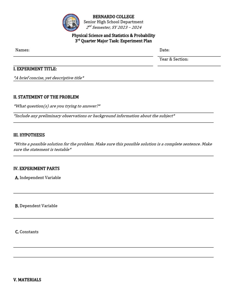 Experiment Plan Template | PDF | Experiment | Variable (Mathematics)