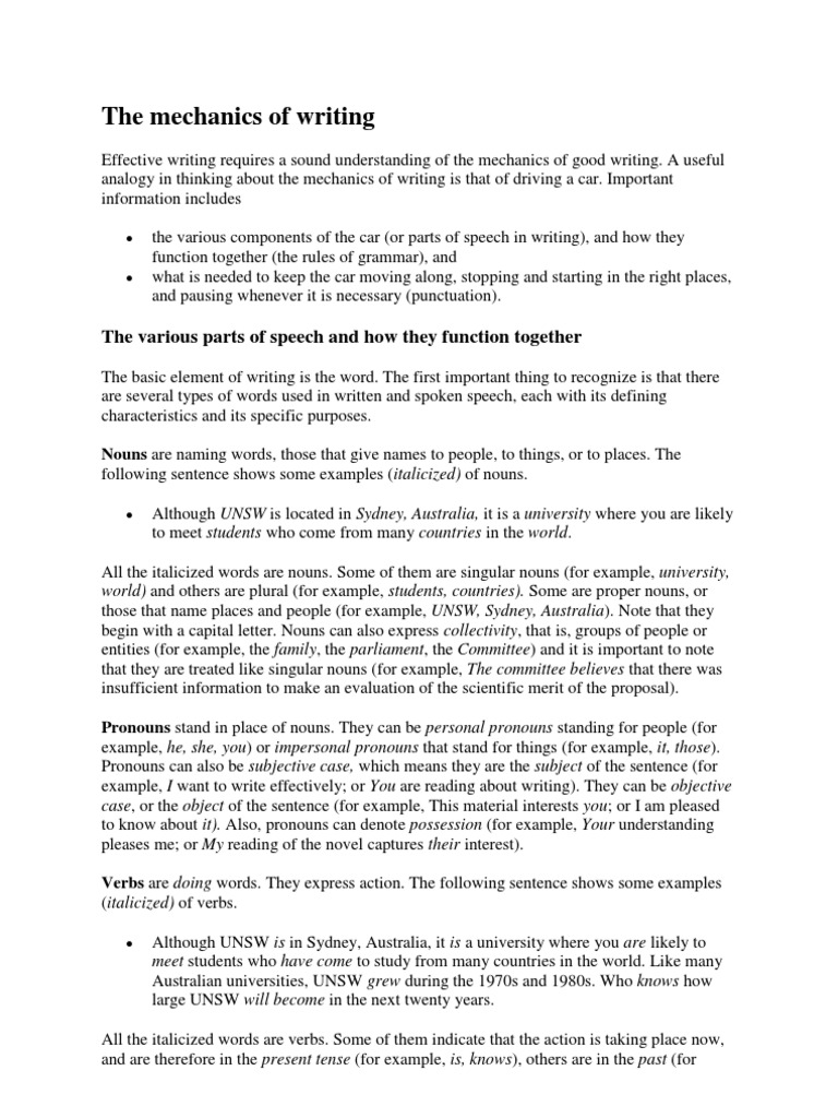 The Mechanics of Writing: The Various Parts of Speech and How They ...