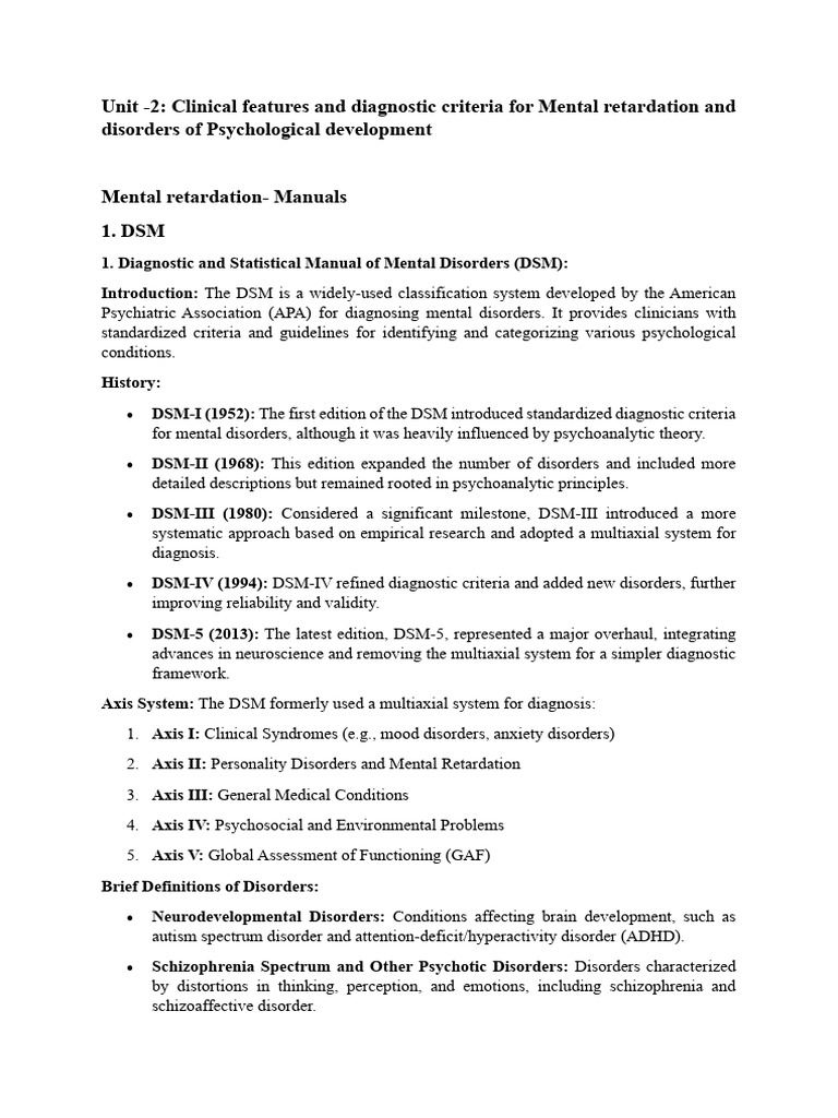 Unit 2 Clinical features and diagnostic criteria for Mental retardation ...
