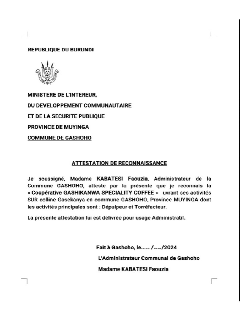 Attestation de Reconnaissance | PDF