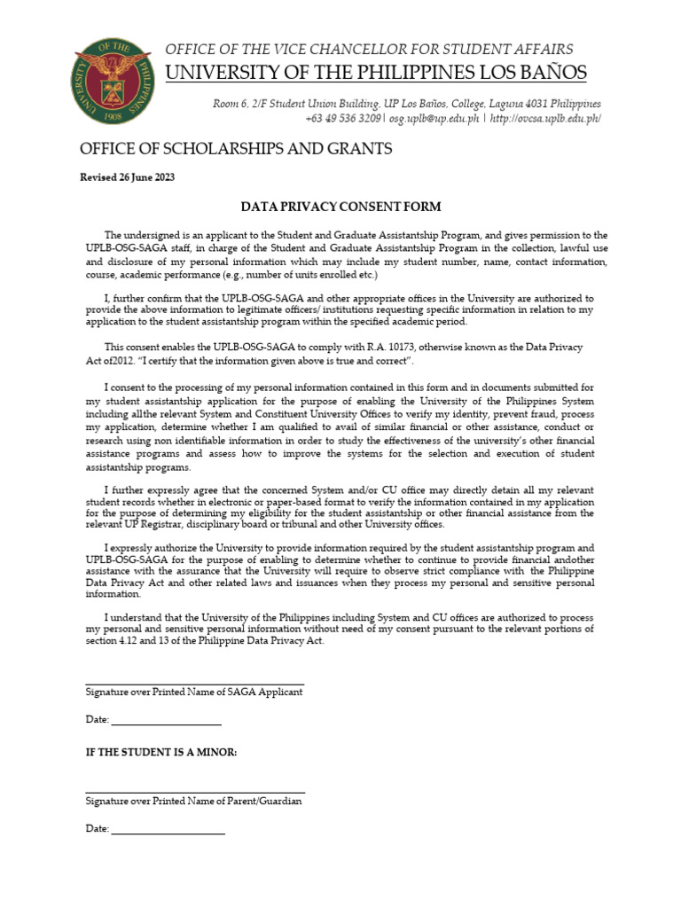 SA Data Privacy Consent Form | PDF | Privacy | Information