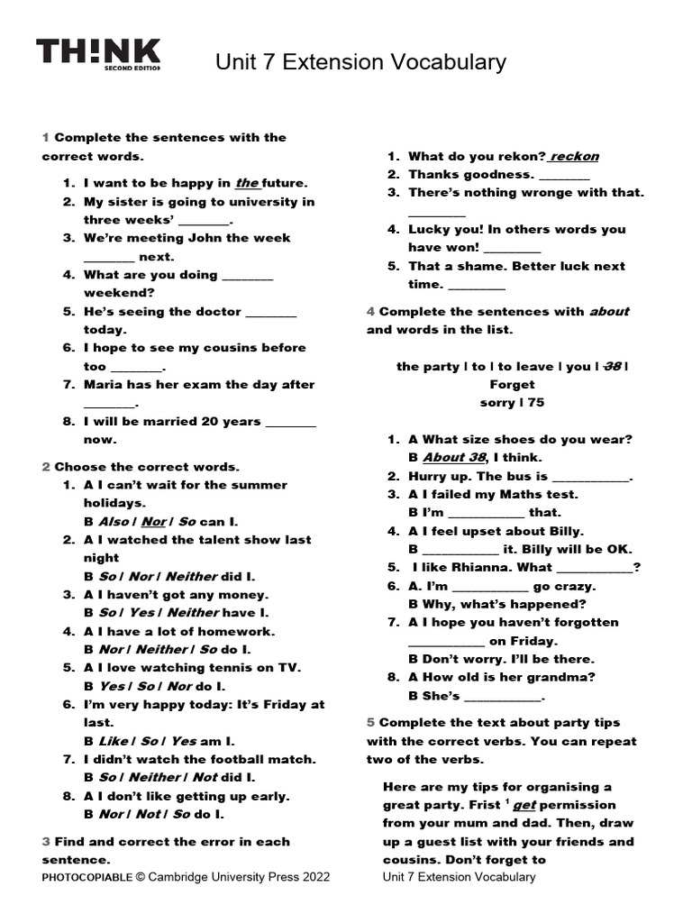 Unit 7 Vocabulary Practice Exercises | PDF | Language Arts & Discipline