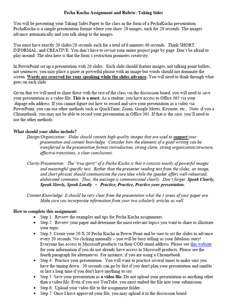 Pecha kucha rubric 1 | PDF | Microsoft Power Point | Human Communication