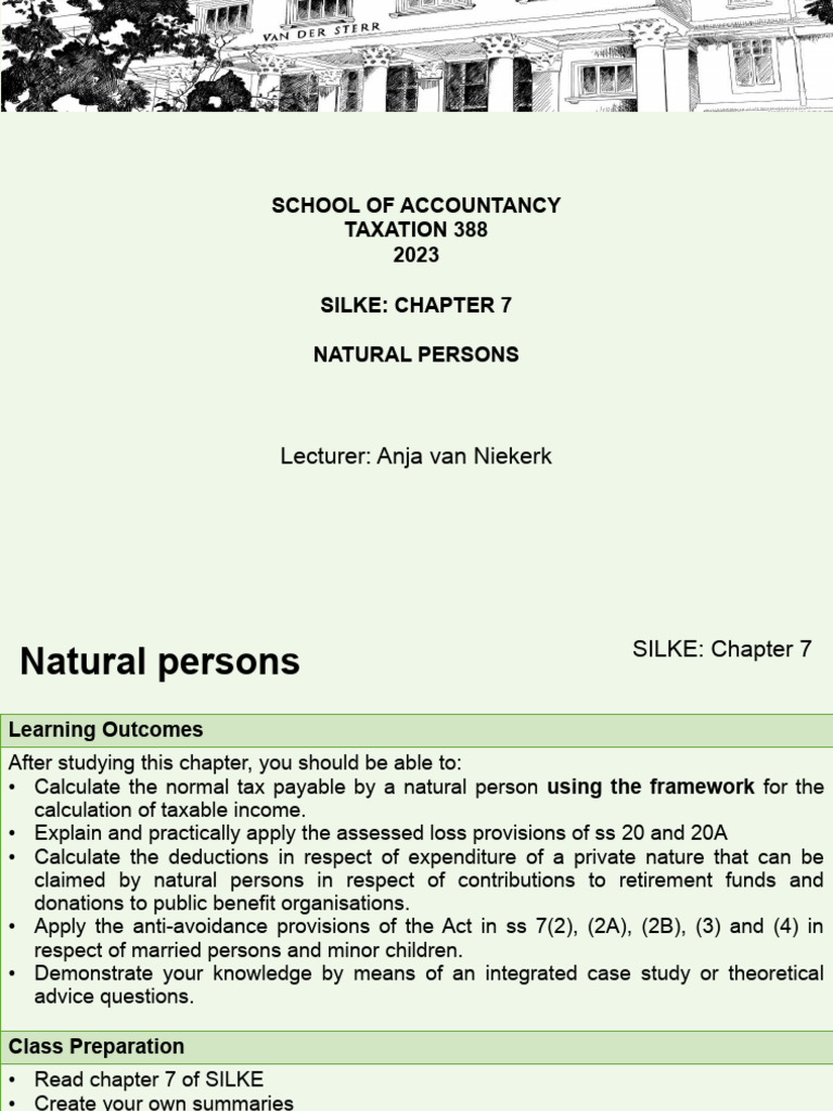 Taxation 388, Chapter 7 Natural Persons Student 2023 | PDF | Tax Deduction | Taxes
