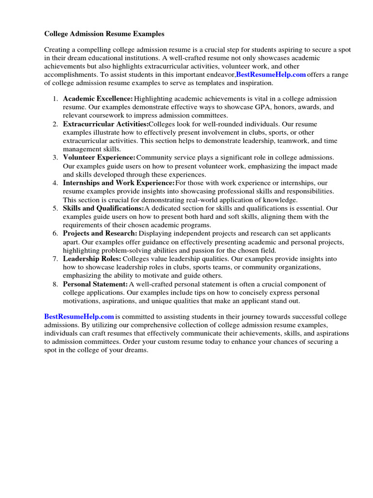 College Admission Resume Examples | Download Free PDF | Résumé | Curriculum College Admission Resume Examples | Download Free PDF | Résumé | Curriculum