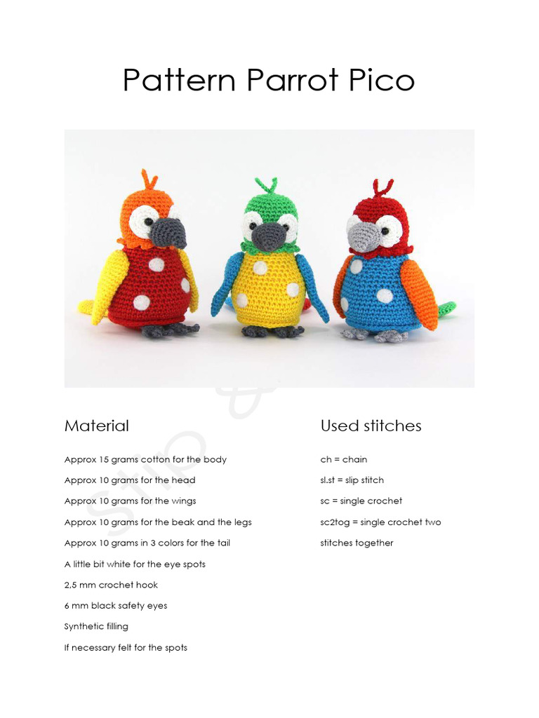 Pattern-Parrot-Pico | PDF | Crochet | Figured Fabrics