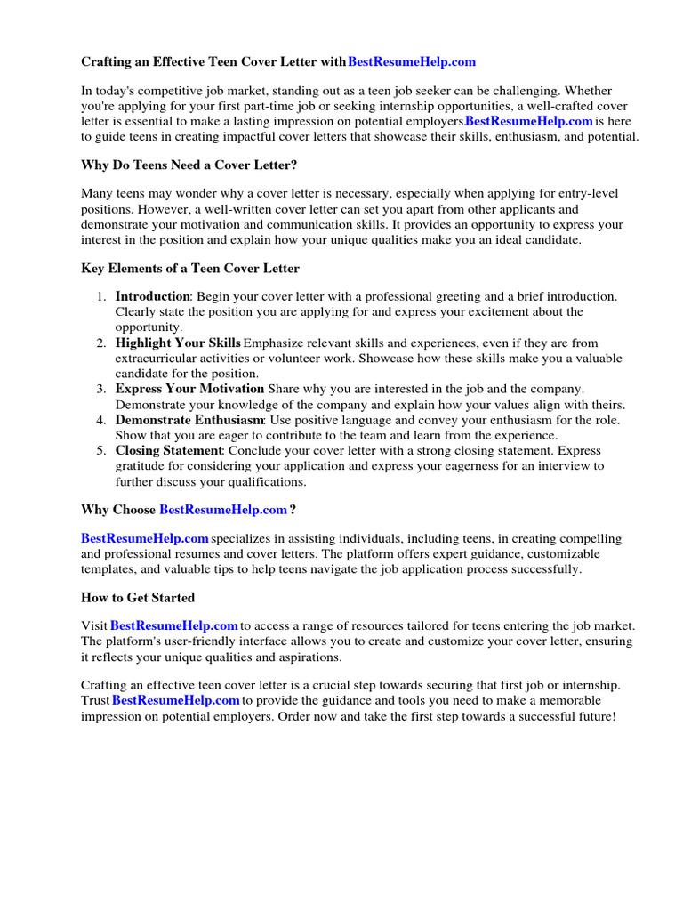 Teen Cover Letter | PDF | Résumé | Adolescence