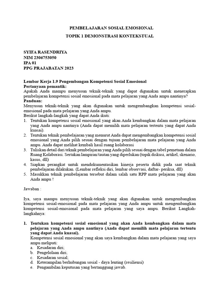 RPP Pembelajaran Sosial Emosional PAUD | PDF | Pengembangan Diri ...