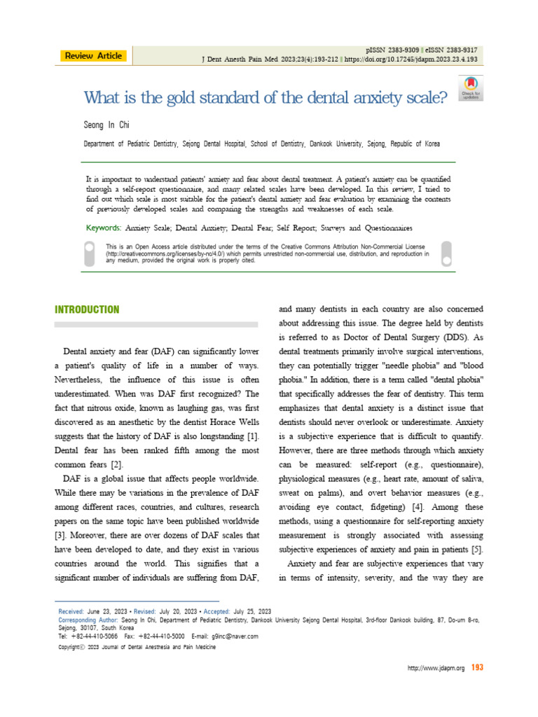2023 Chi - Gold Strandard of DA Scale | PDF | Dentistry | Anxiety