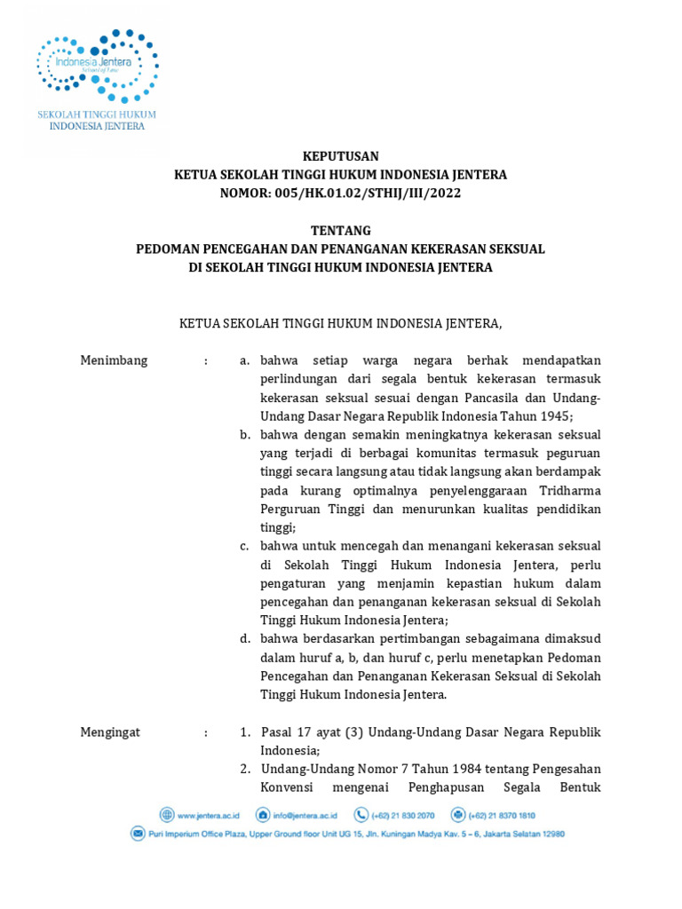 STHI Jentera Pedoman Pencegahan Dan Penanganan Kekerasan Seksual | PDF