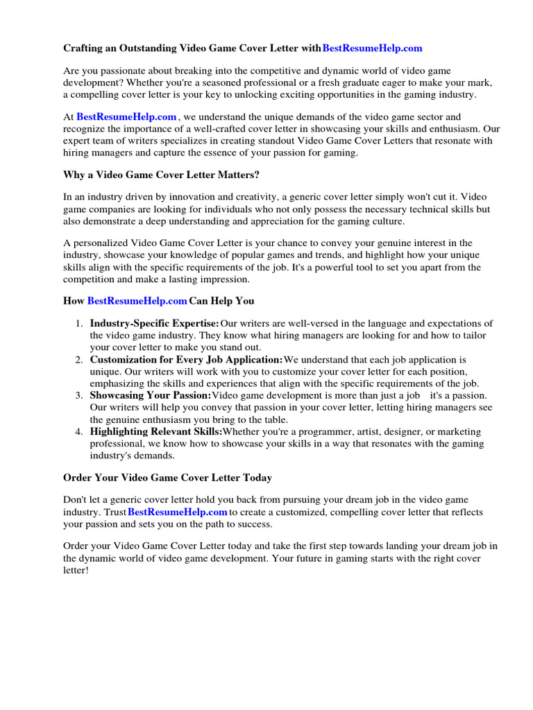 Video Game Cover Letter | Download Free PDF | System Administrator | Résumé