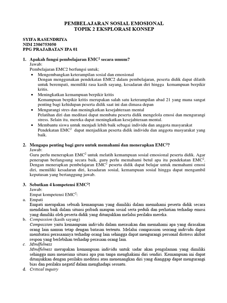 SEL TOPIK 2 ELABORASI PEMAHAMAN Pertanyaan Reflektif | PDF