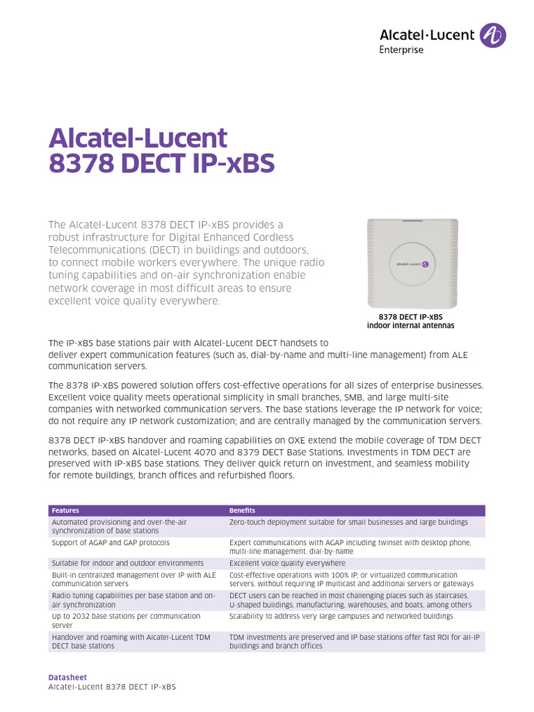 8378 Dect Ip Xbs Datasheet en | PDF | Internet Protocols | Base Station