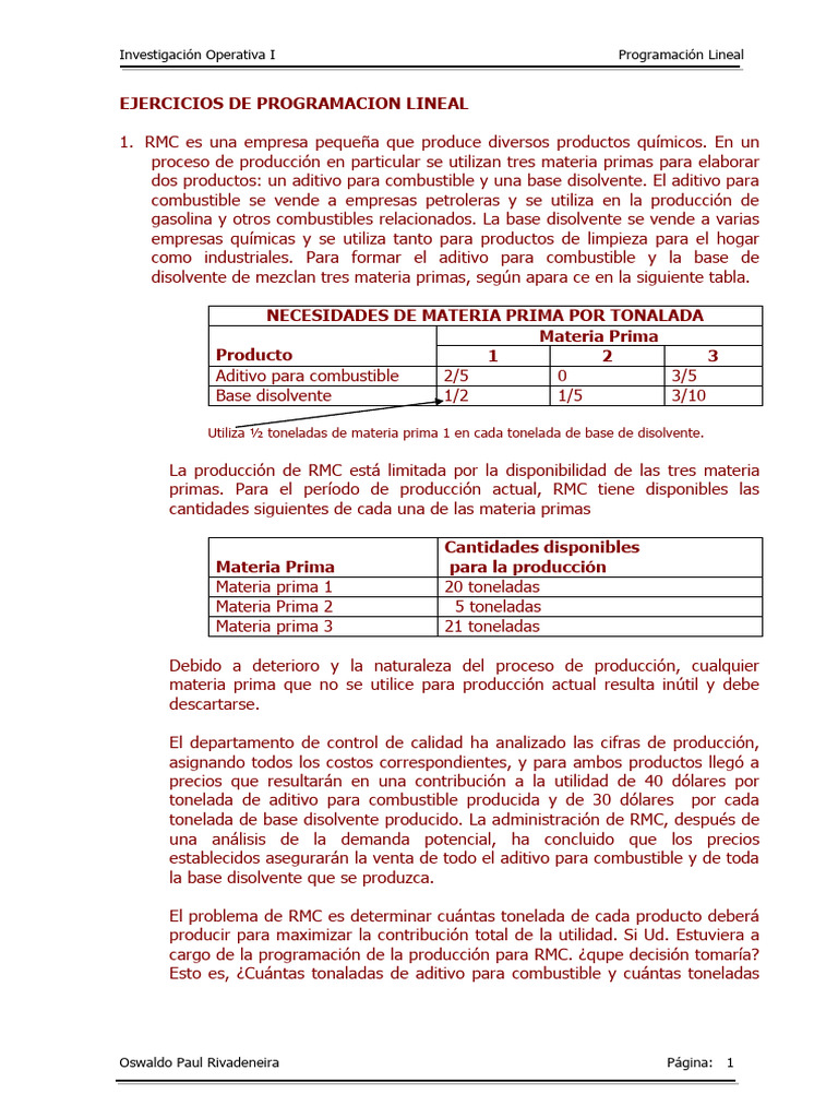 Problemas de Programacion Lineal Resueltos | PDF | Programación lineal ...