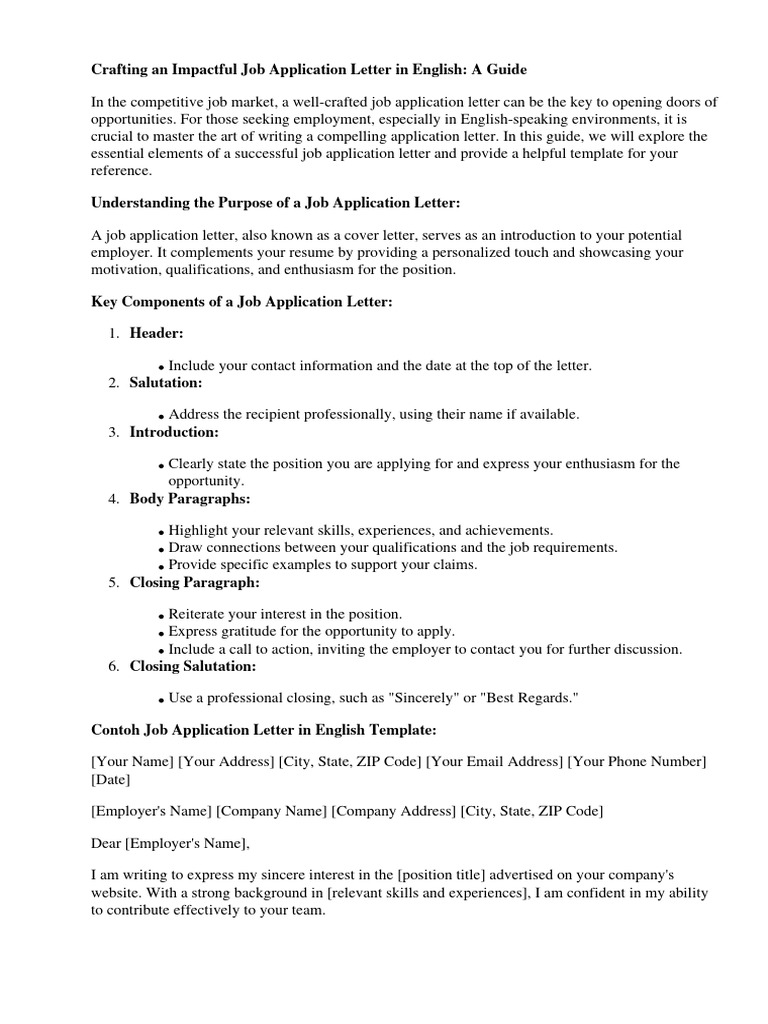 Job Application Letter Guide in English | PDF | Résumé | Business