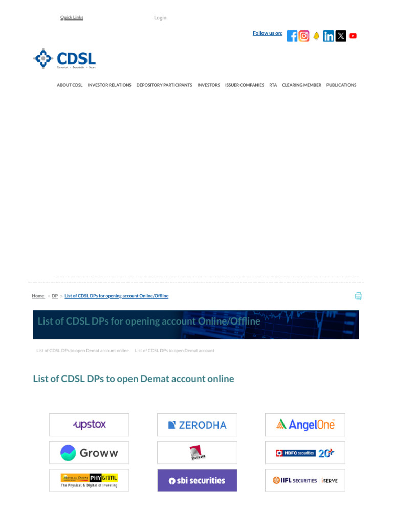 List of CDSL DPs For Opening Account Online - Offline | PDF ...