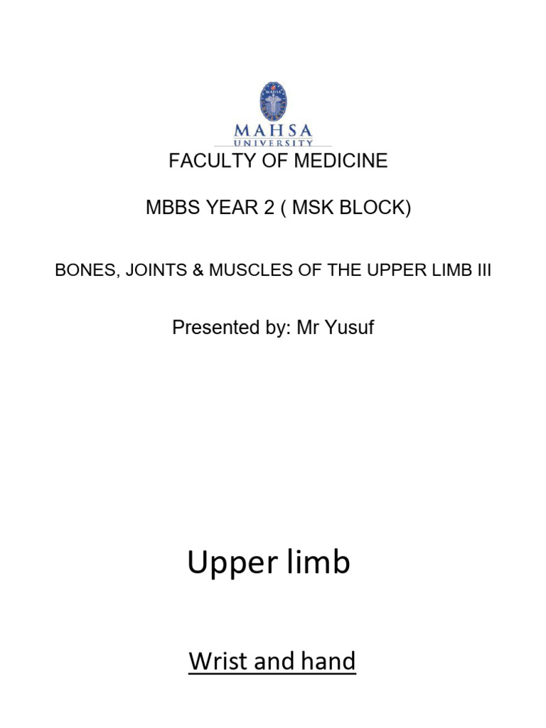 ANA L4 - Bones, Joints Muscles of The Upper Limb III | PDF | Thumb | Hand