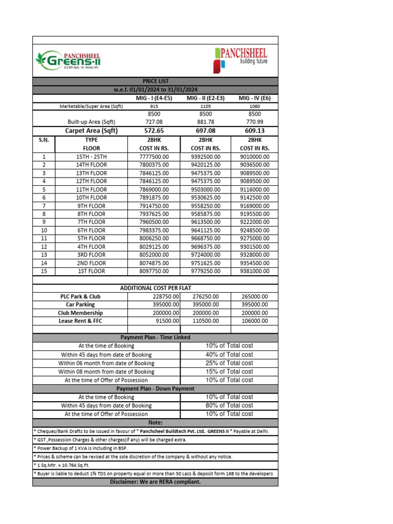 2BHK Flats Price List & Payment Plan | PDF