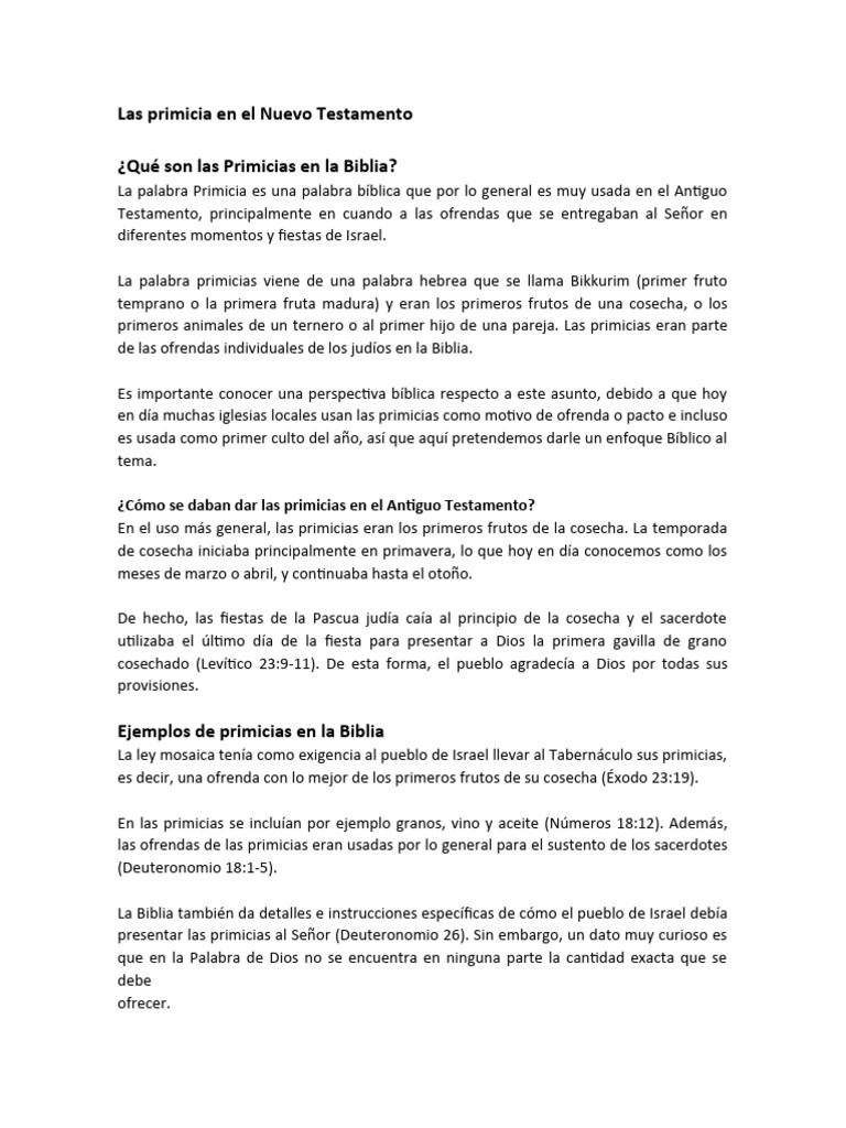 Las Primicia en El Nuevo Testamento ¿Qué Son Las Primicias en La Biblia ...