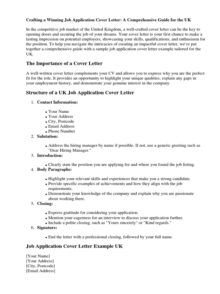 Job Application Cover Letter Example Uk | PDF | Résumé | Recruitment