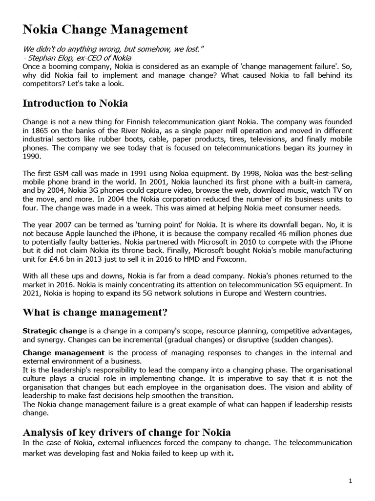 Nokia Change Management | PDF | Nokia | Change Management