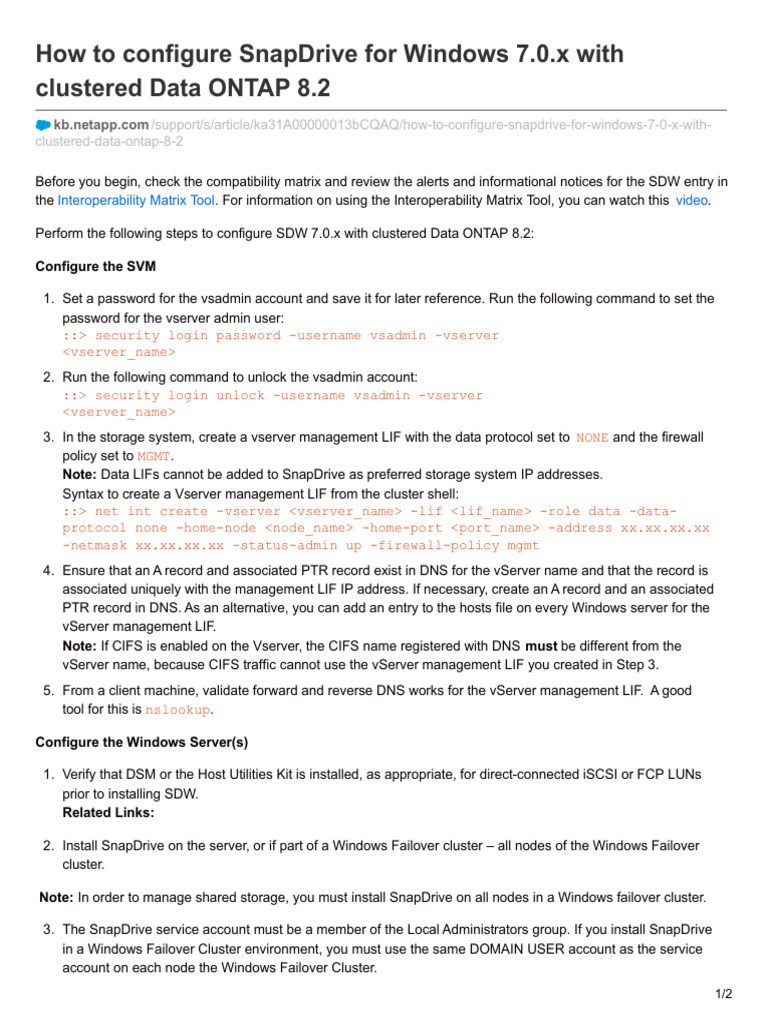 How To Configure SnapDrive For Windows 70x With Clustered Data ONTAP 82 | PDF | Server ...