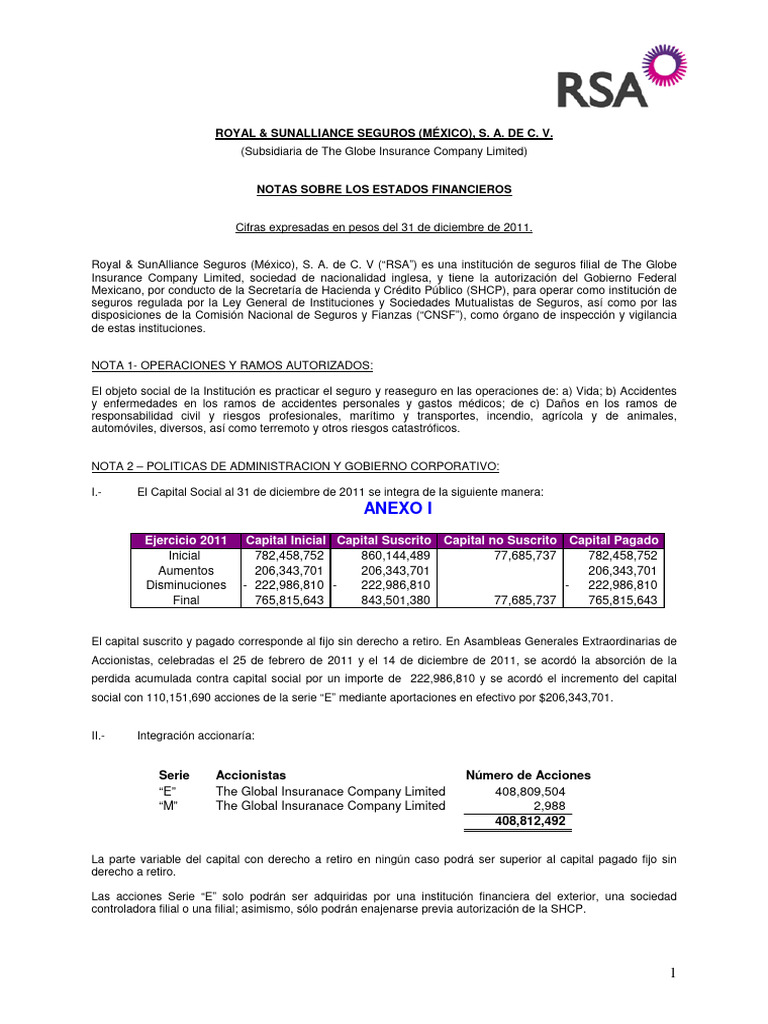 Notas Revelacion Edos Ad 2011 | PDF | Seguro | Reaseguro