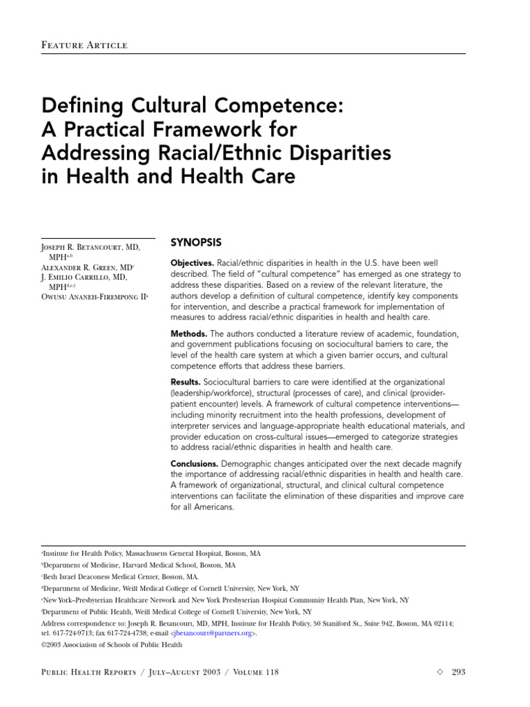 Defining Cultural Competence - A Practical Framework For Addressing ...