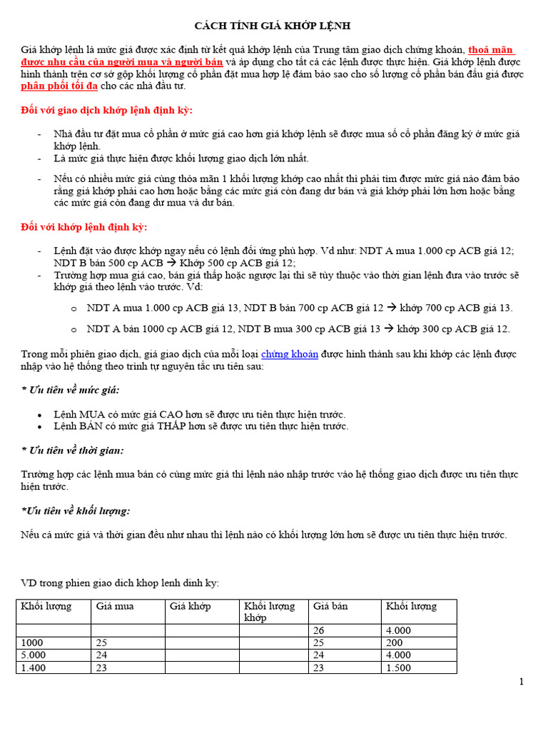 Cach Tinh Gia Khop Lenh - THTT Chung Khoan | PDF
