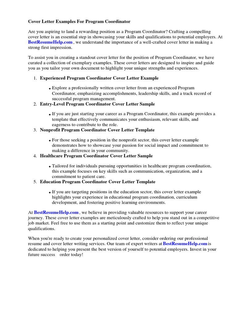 Cover Letter Examples For Program Coordinator | PDF | Résumé | Leadership