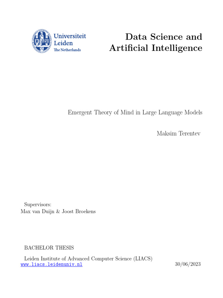 Theory of Mind in Large Language Models | PDF | Theory Of Mind | Learning