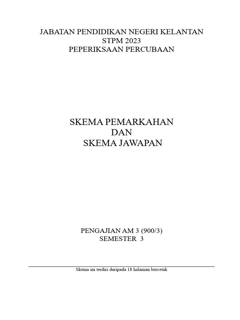 Skema Jawapan Percubaan Pengajian Am Semester 3 Kelantan 2023 Updated | PDF