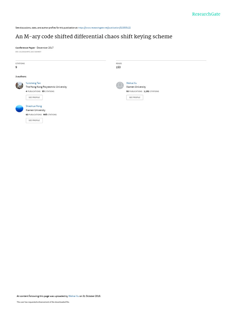 An M-Ary Code Shifted Differential Chaos Shift Keying Scheme | PDF ...