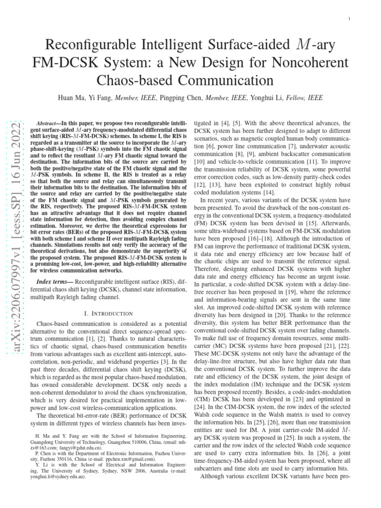 Reconfigurable Intelligent Surface-Aided - Ary FM-DCSK System: A New Design For Noncoherent ...
